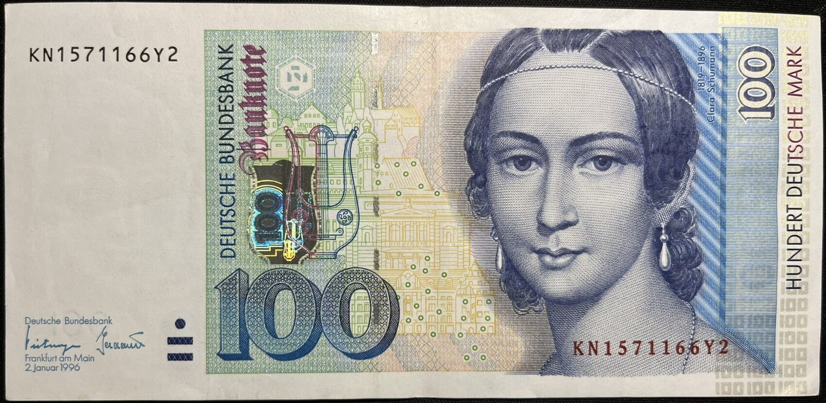 Deutschland BRD 100 Deutsche Mark 1996 100 DM Banknote EF (Mittelknick ...