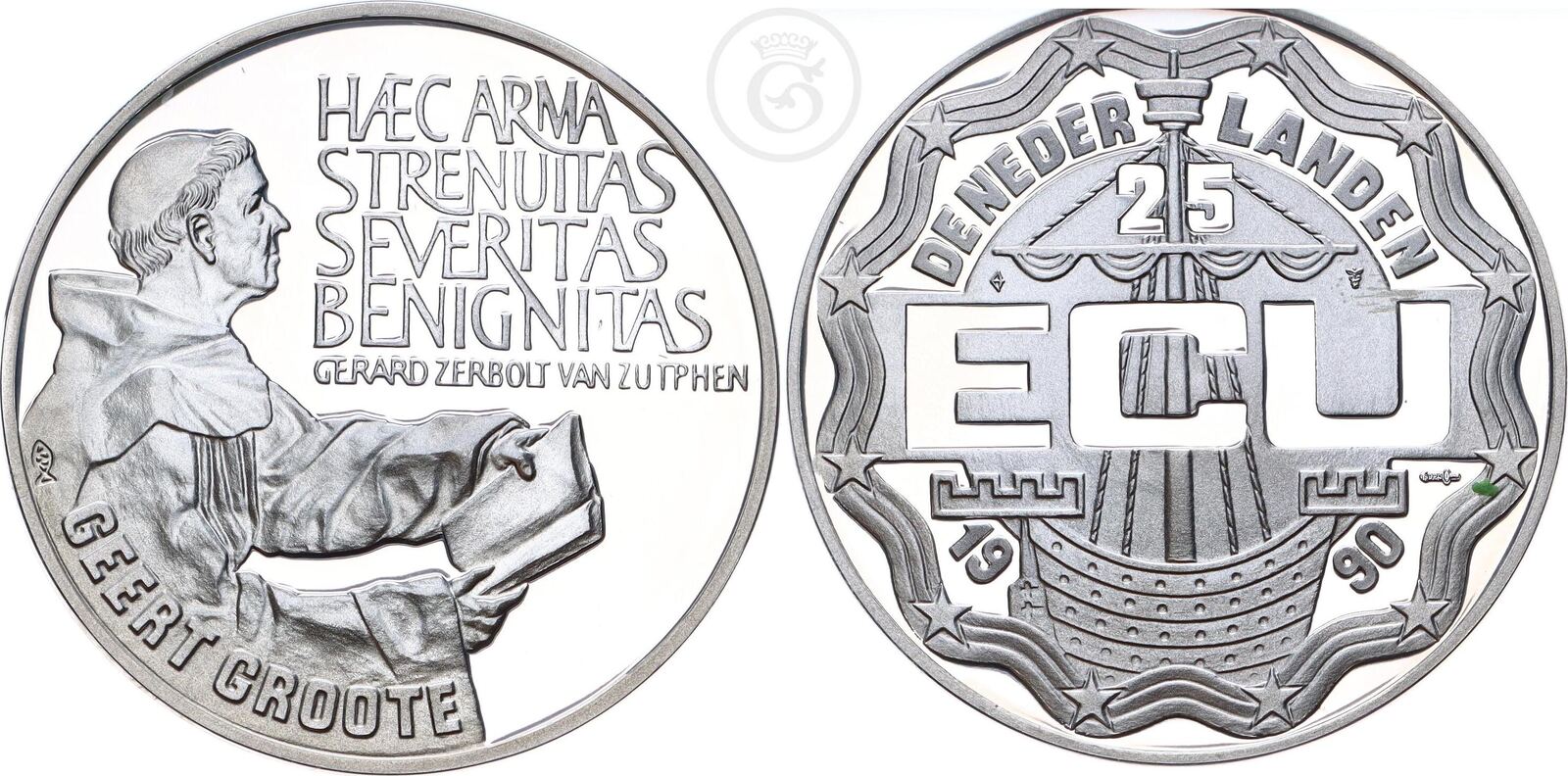 Niederlande 25 Ecu 1990 Münze, Beatrix Geert Groote Proof in Kapsel ...