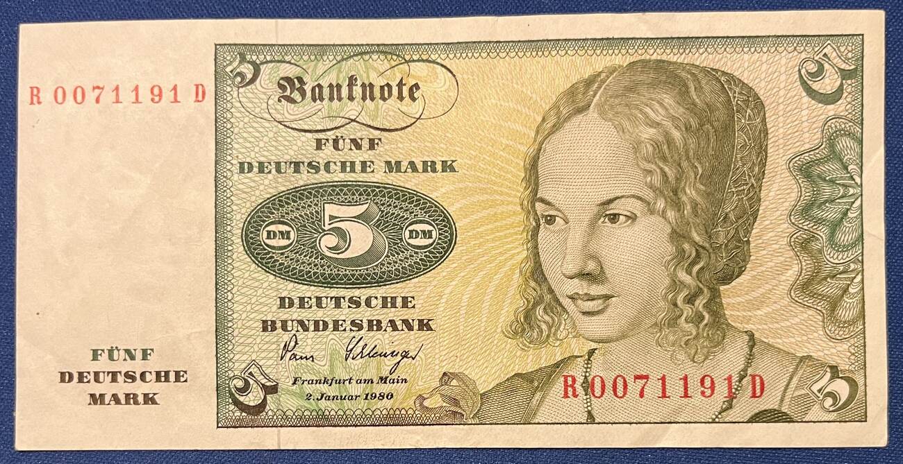 Deutschland BRD 5 Deutsche Mark 1980 5 DM Banknote VF | MA-Shops