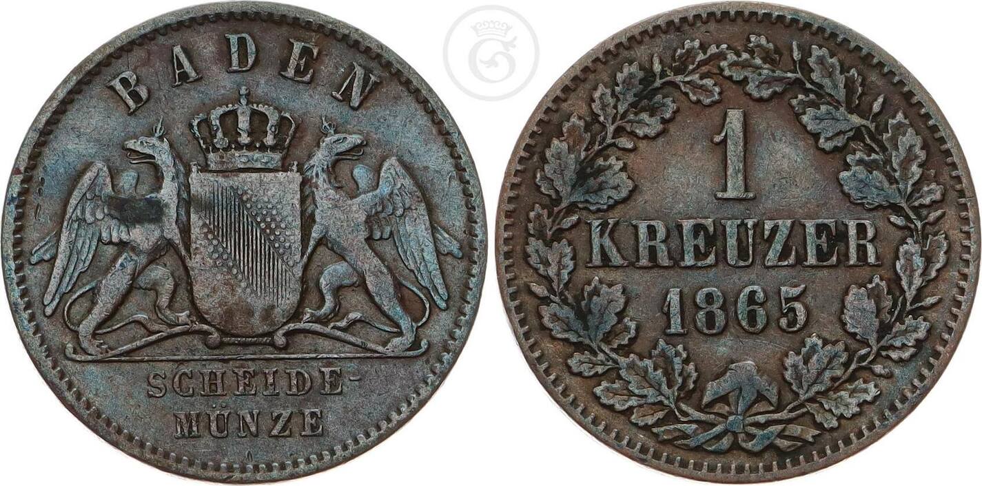 Baden 1 Kreuzer 1865 Friedrich I. 1856-1907 VF- | MA-Shops