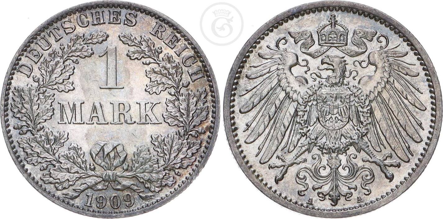Deutsches Kaiserreich 1 Mark 1909 A 1 Reichsmark - großer Adler UNC ...