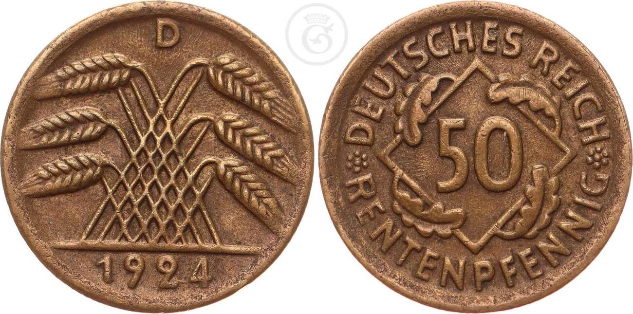 Deutschland - Weimar 50 Pfennig 1924 D Weimarer Republik - 10 Pfennig Kursmünze VF- | MA-Shops