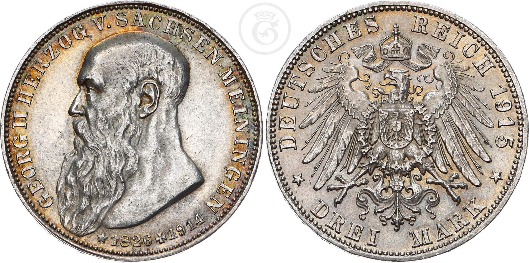 Sachsen Meiningen 3 Mark 1915 A Georg II (1866-1914) - auf seinen Tod UNC- / CH UNC ...