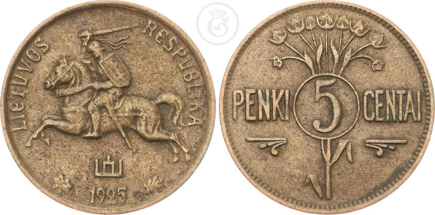 Litauen 5 Centai 1925 Erste Republik 1918-1940 VF | MA-Shops