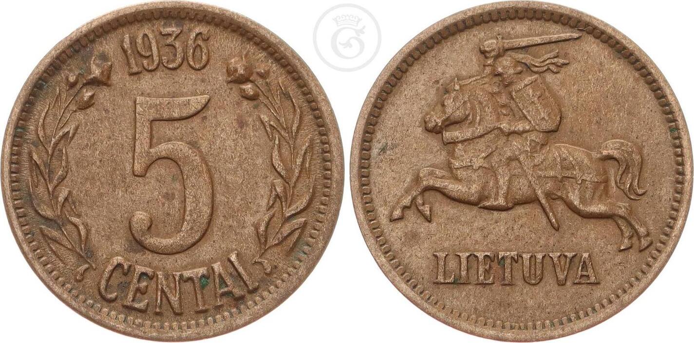 Litauen 5 Centai 1936 Erste Republik 1918-1940 VF-EF | MA-Shops