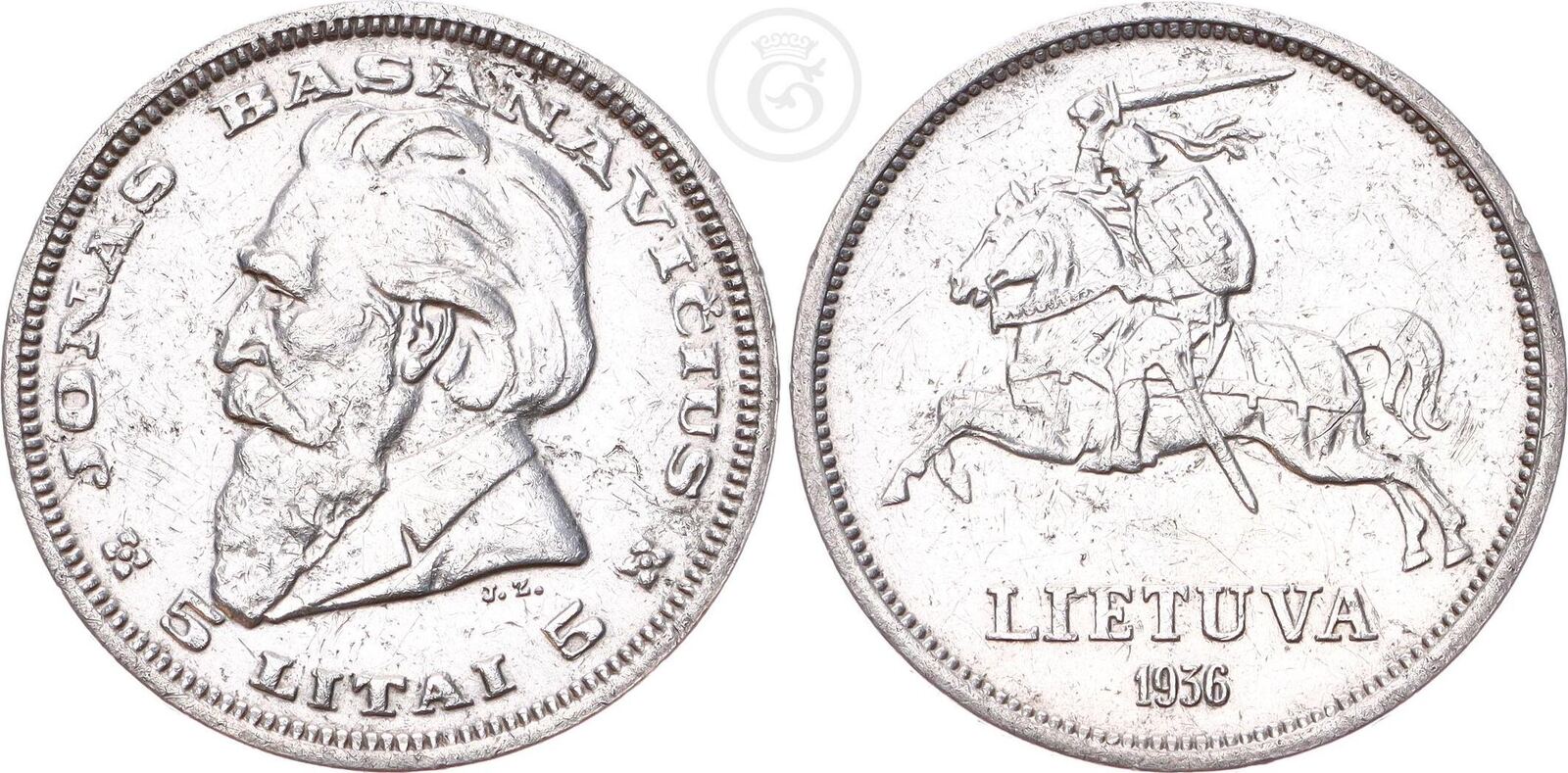 Litauen 5 Litai 1936 erste Republik - Jonas Basanavicius VF | MA-Shops