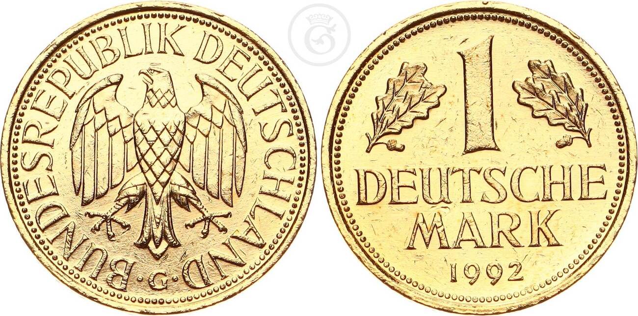 Deutschland BRD 1 Mark 1992 G 1 Deutsche Mark vergoldet in Kapsel | MA ...