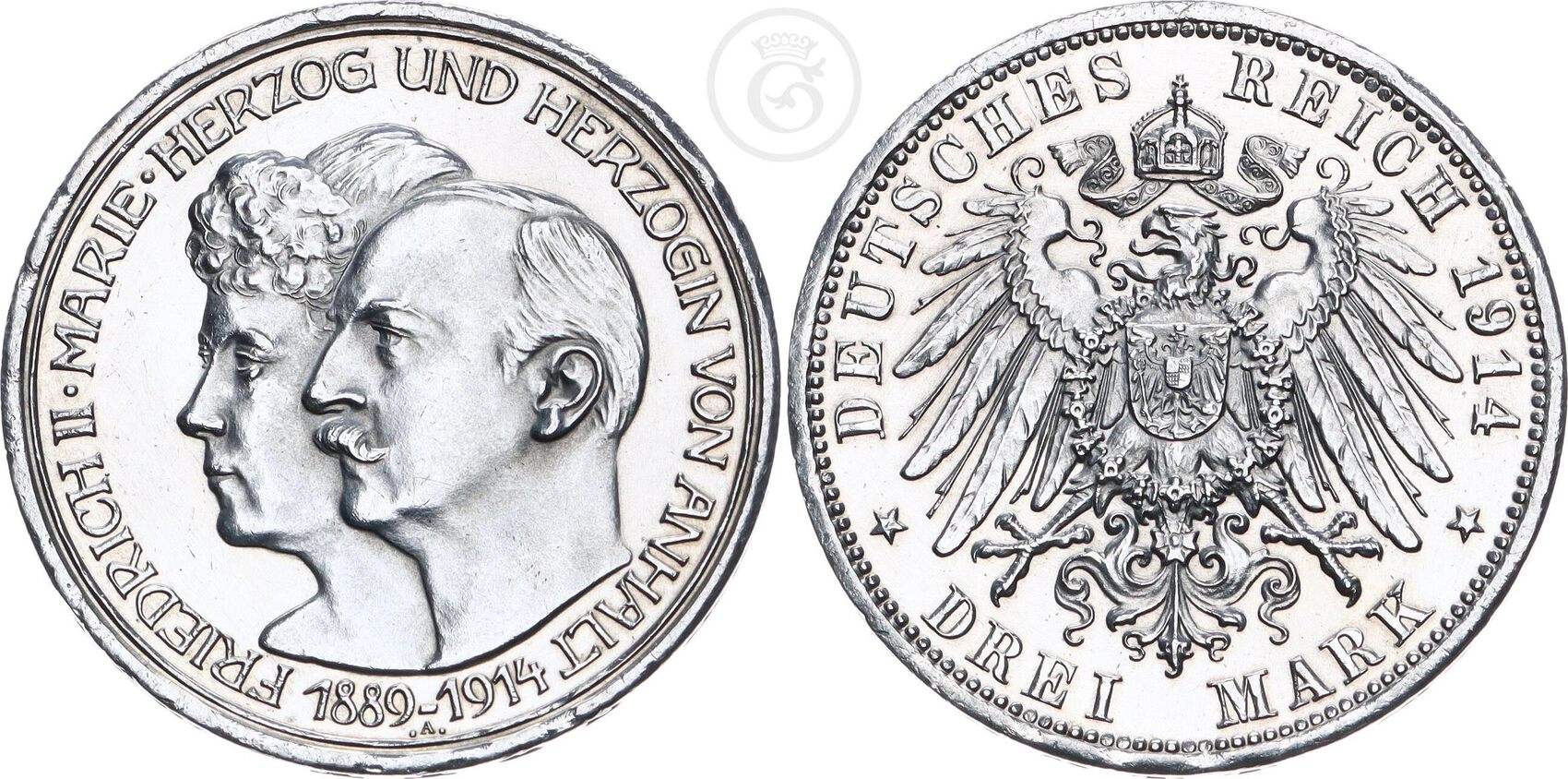 Deutsches Kaiserreich - Anhalt 3 Mark 1914 A 3 Reichsmark Herzog ...