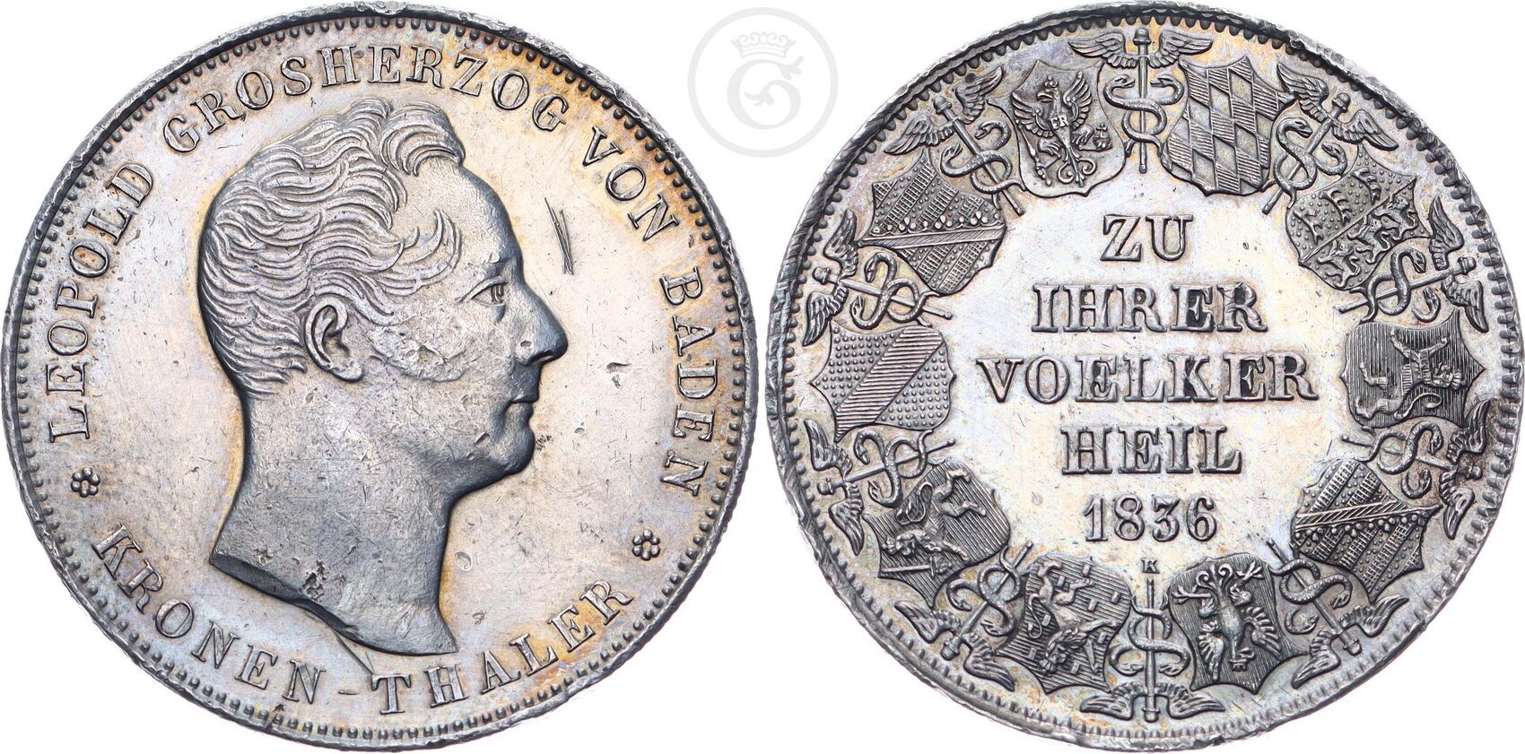Taler 1836 Großherzogtum Baden - Karl Leopold Friedrich (1830-1852) VF ...