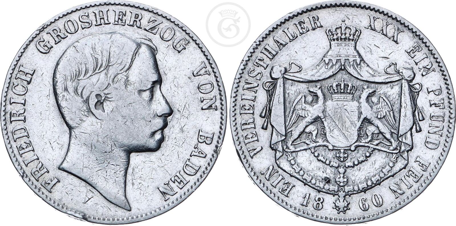 Taler 1860 Großherzogtum Baden - Friedrich I. (1852-1907) F-VF ...