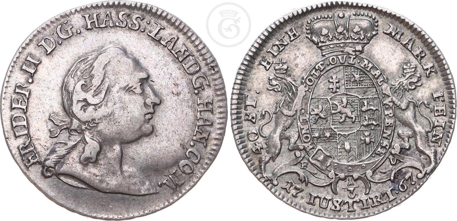 Hessen-Kassel 1/3 Taler 1767 Friedrich II Landgraf (1760-1785) VF | MA ...