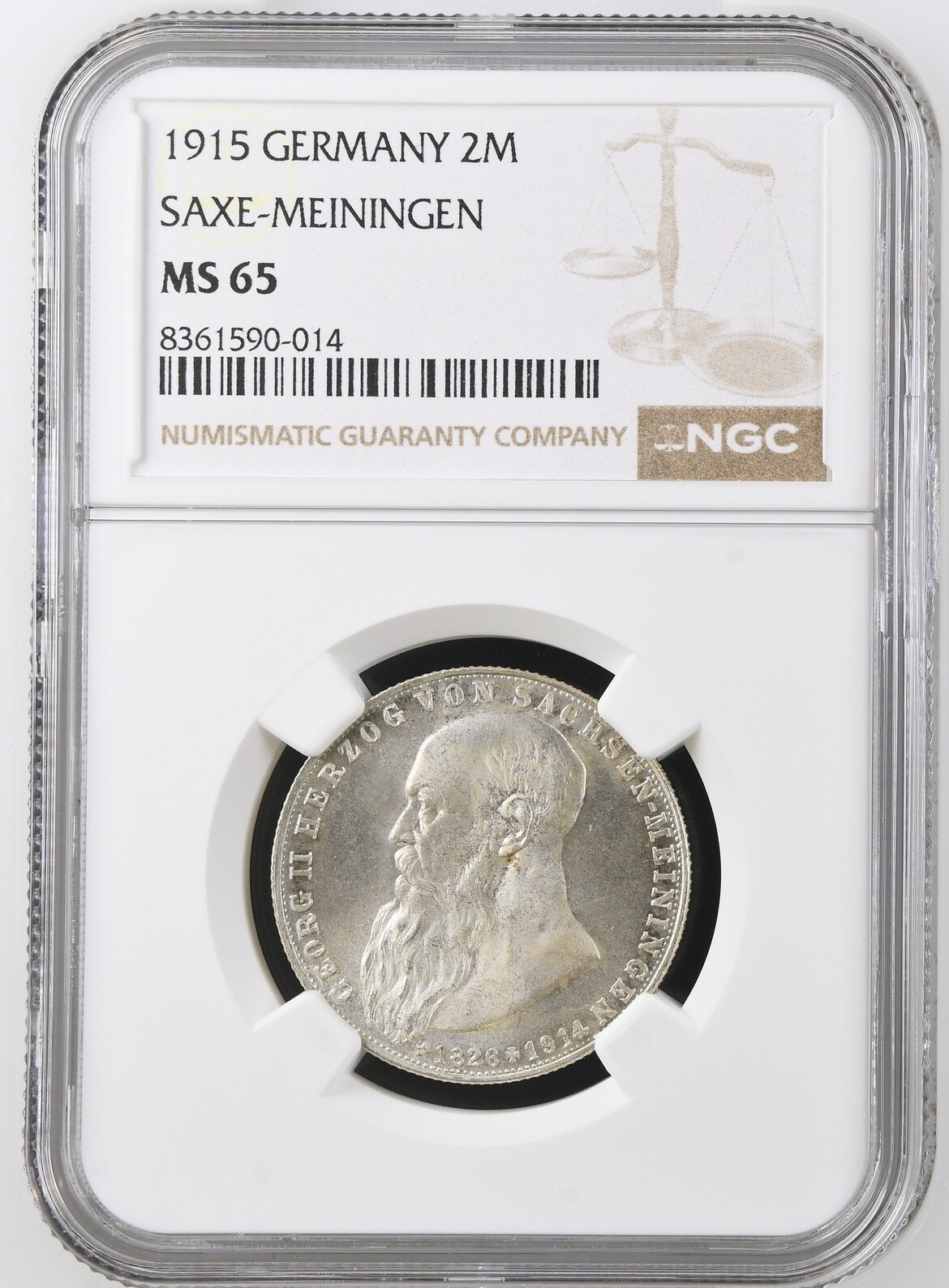 Sachsen-Meiningen 2 Mark 1915 Georg II - stempelglanz NGC MS 65 | MA-Shops