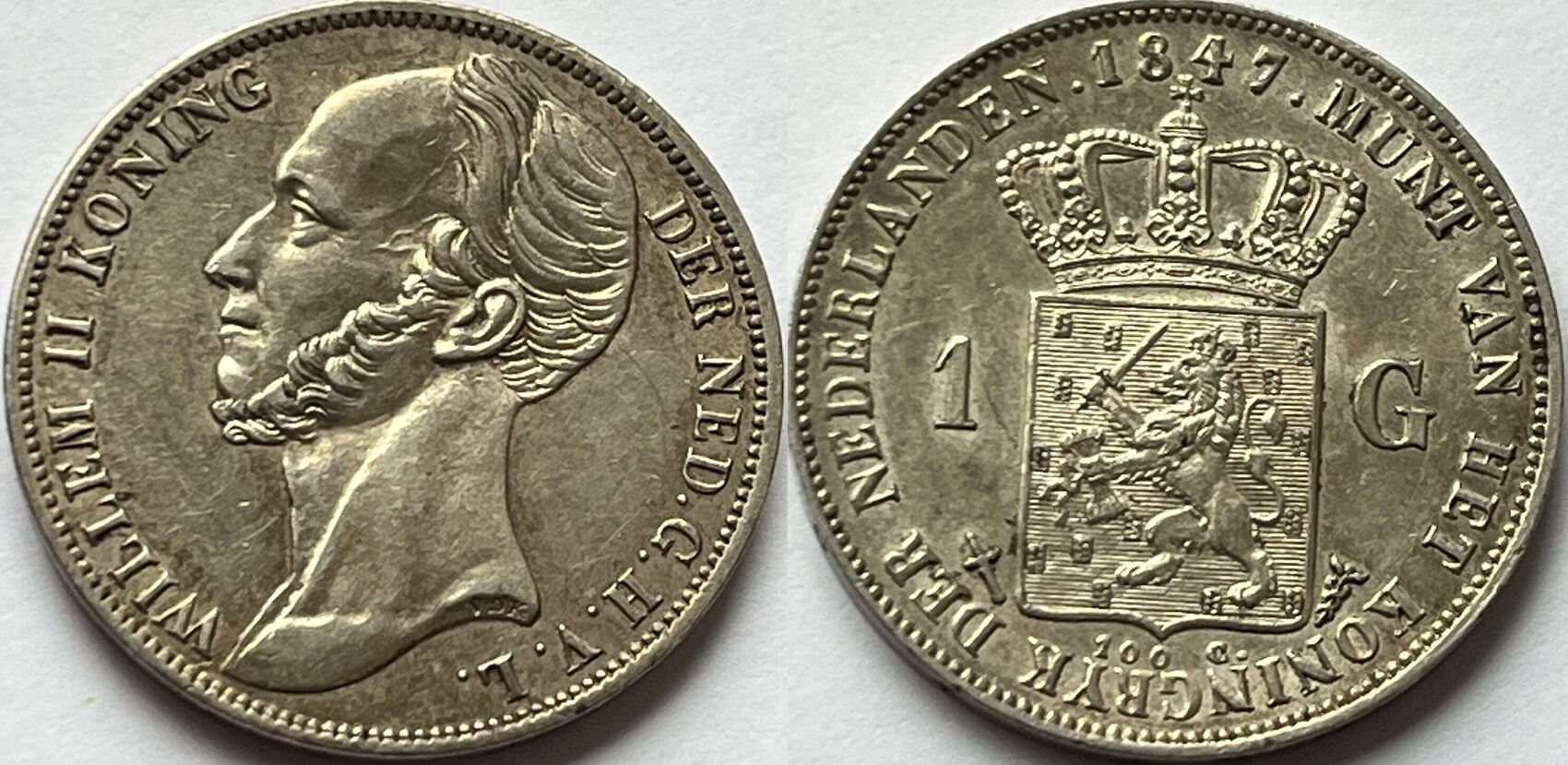 Nederland een gulden 1847 with original lustre AU | MA-Shops
