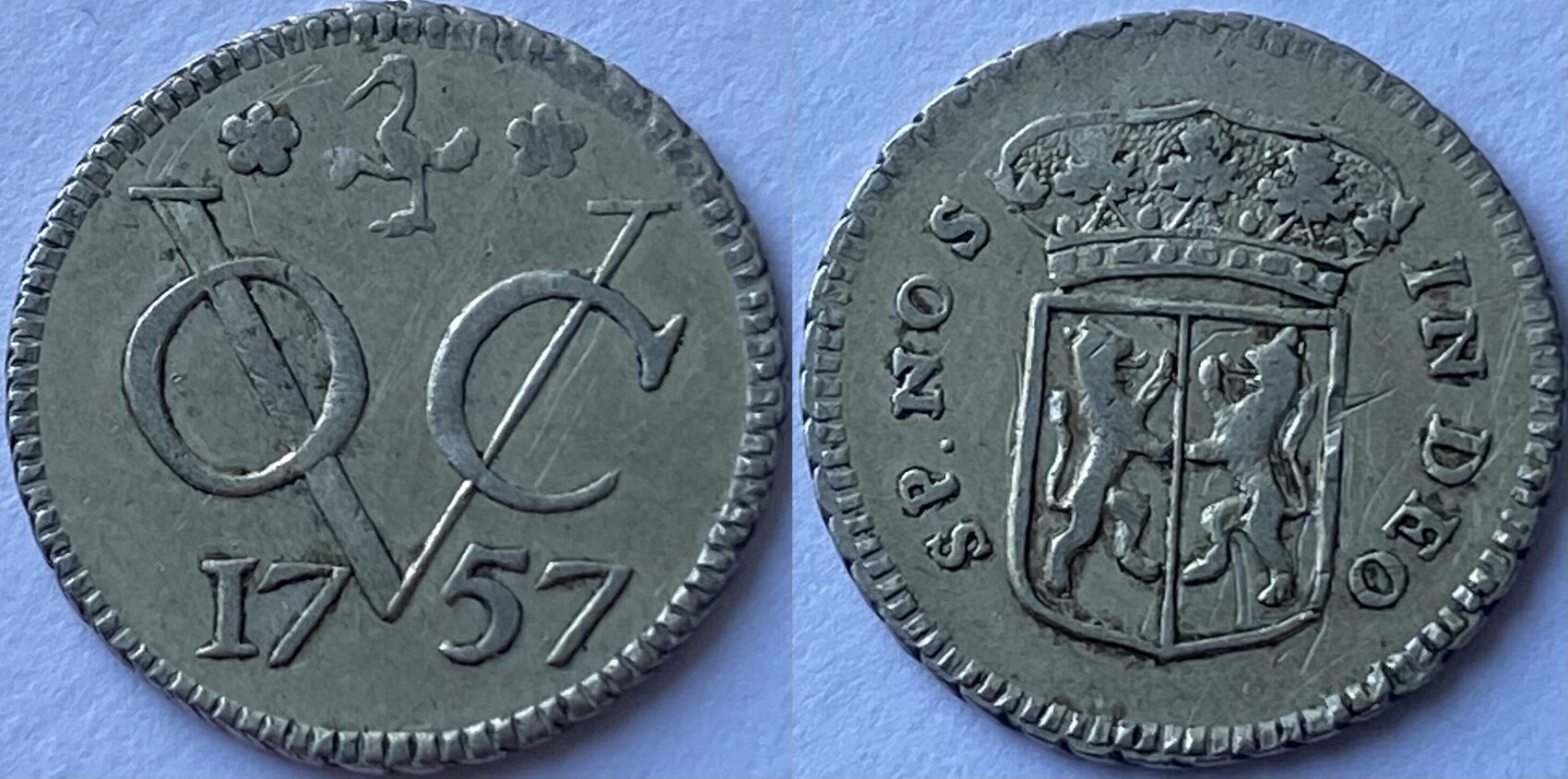 VOC Gelderland zilveren afslag 1/2e duit 1757 rare coin VF | MA-Shops