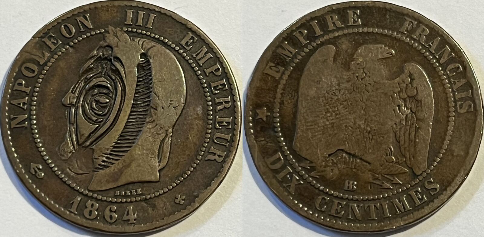 France ten cent 1864 with satirical and erotic engraving VF- | MA-Shops