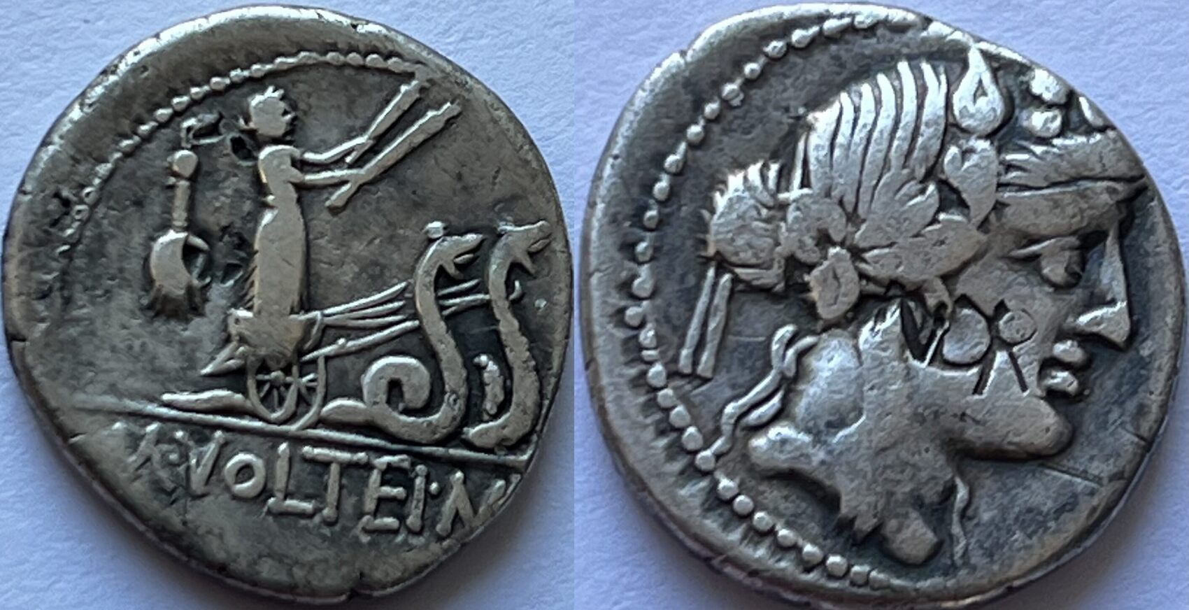 Roman Republic denari 78 BC M.Volteius (countermark) VF | MA-Shops