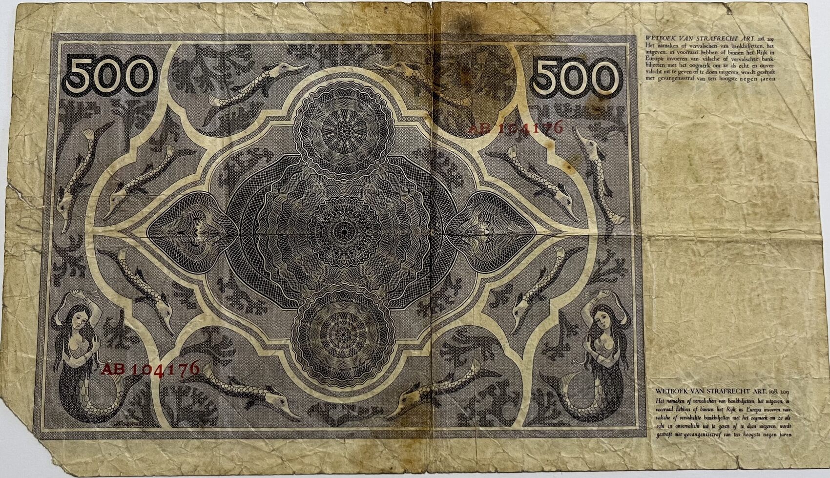 Nederland 500 gulden 1930 rare note, missing corner F- | MA-Shops