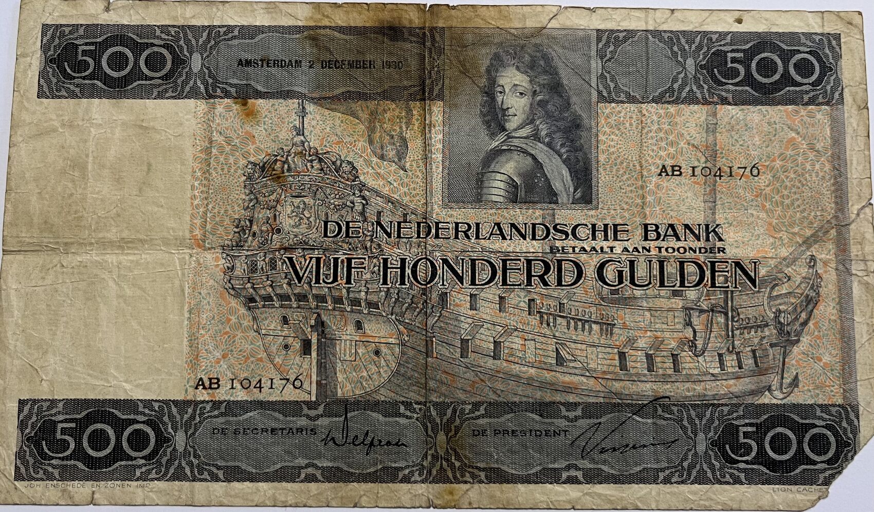 Nederland 500 gulden 1930 rare note, missing corner F- | MA-Shops