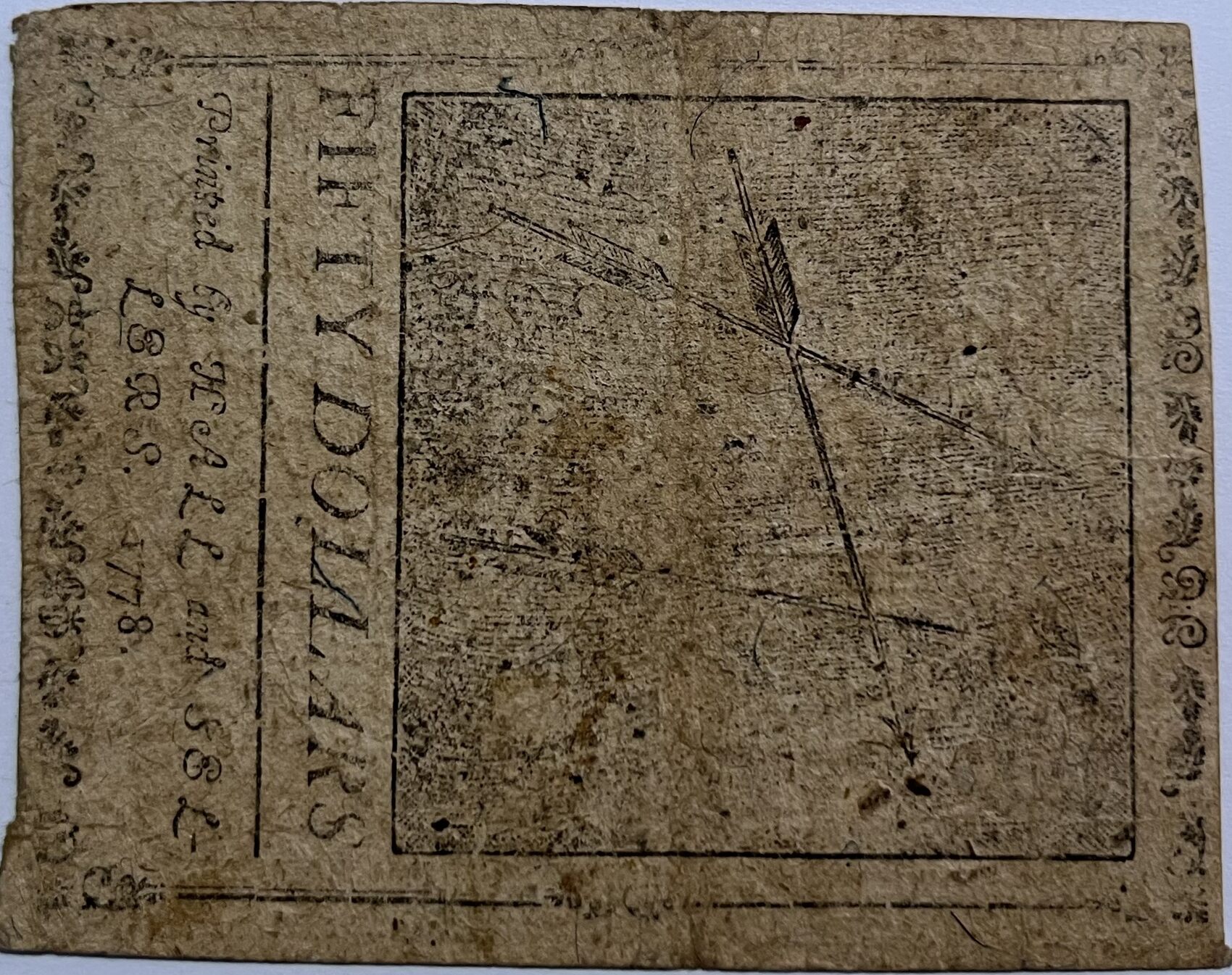 Philadelphia 50 dollar 1778 continental currency VF | MA-Shops