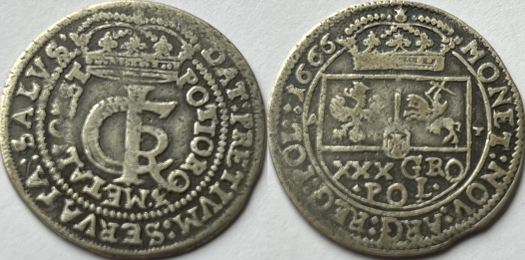 Poland 30 groschen or 1/3e thaler 1666 VF | MA-Shops