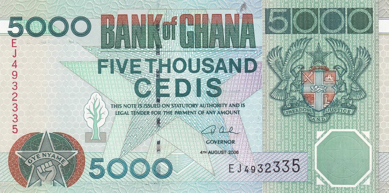 Ghana 5000 Cedis 2006 Geldschein Banknote UNC unc | MA-Shops