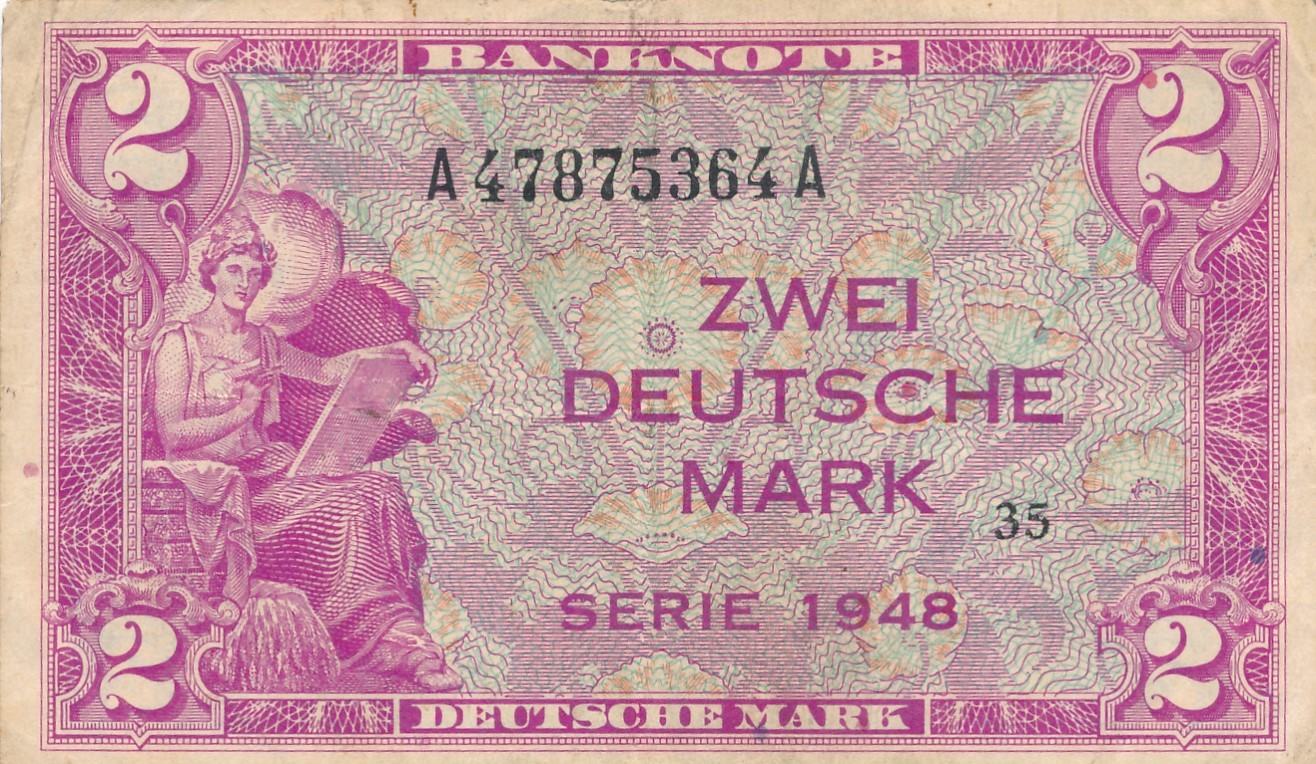 Deutschland Zwei Mark 1948 Banknote Serie A gebraucht | MA-Shops