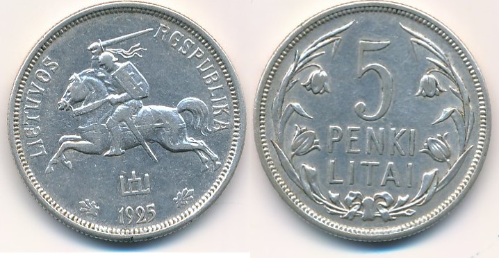 Litauen 5 Penki 1925 Litai VF | MA-Shops