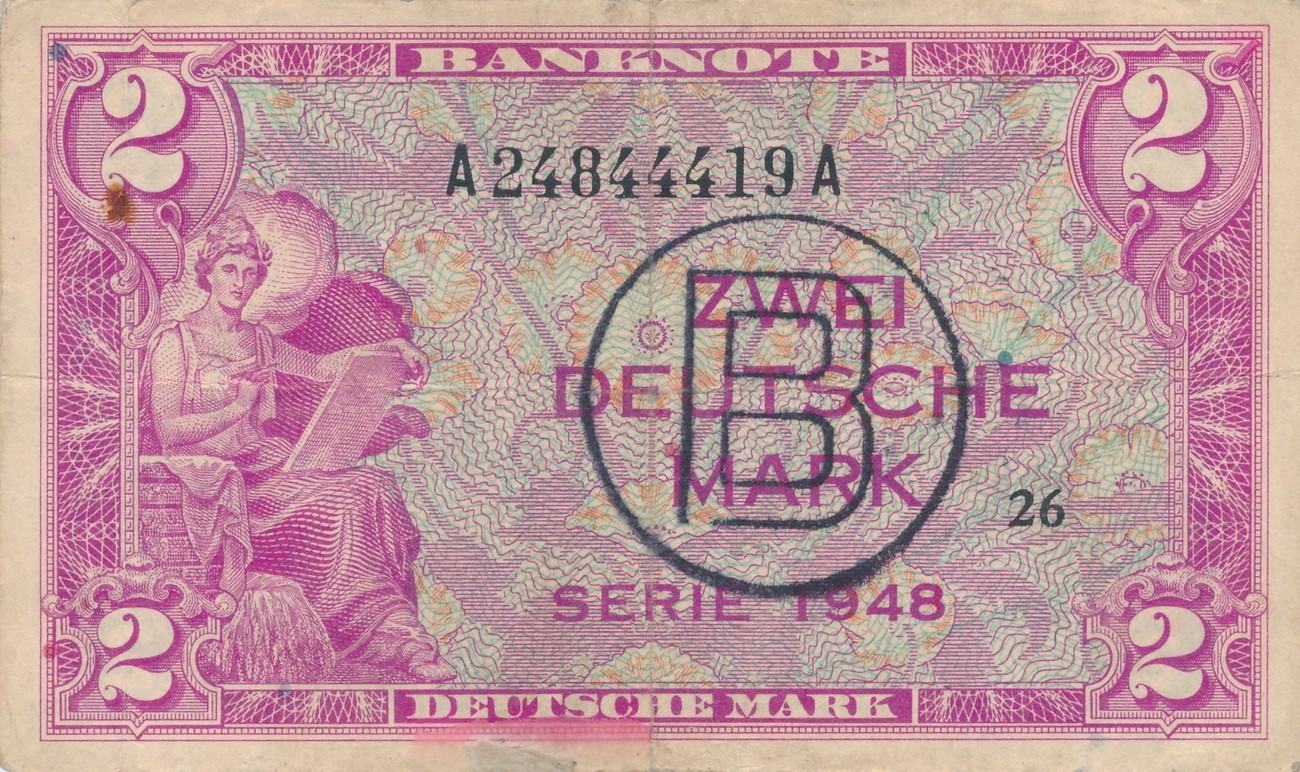 Bank deutscher Länder Zwei Deutsche Mark 1948 Banknote Ausgabe für ...