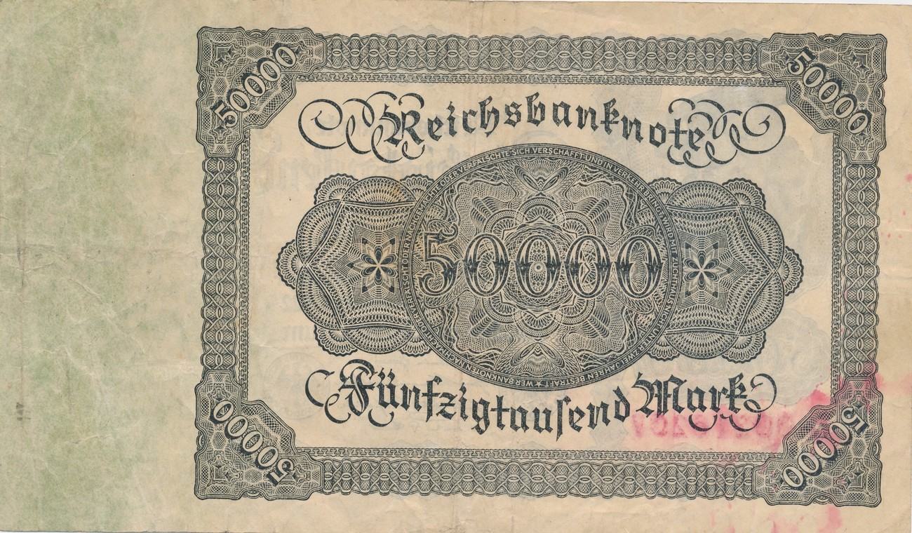 50 Tausend Mark 1922 Reichsbanknote Wasserlöslich | MA-Shops