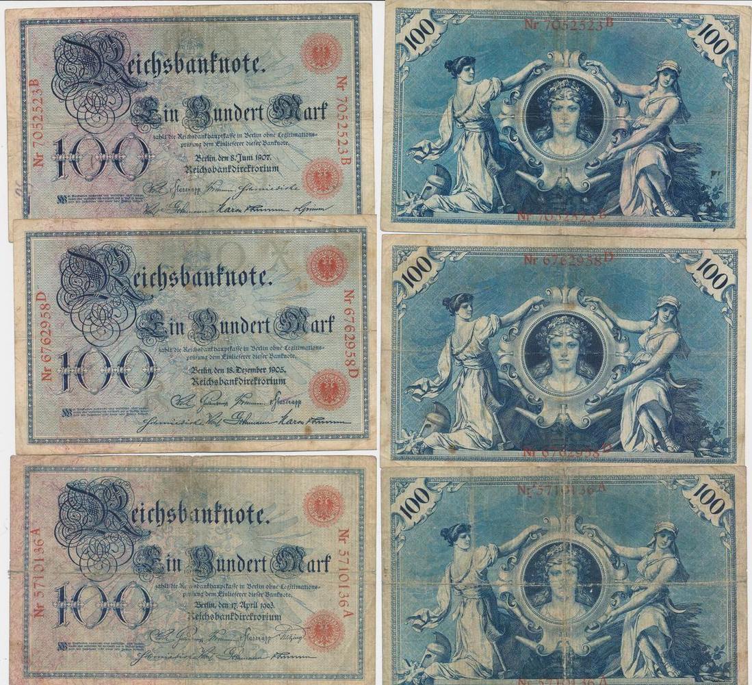 Deutschland Reichsbanknoten Ein Hundert Mark 1903,1905,1907 | MA-Shops