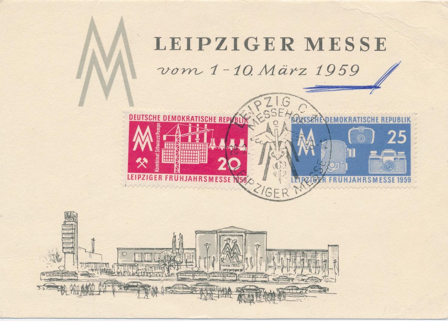 DDR 1959 Postkarte Leipziger Messe mit Sonderstempel und ...