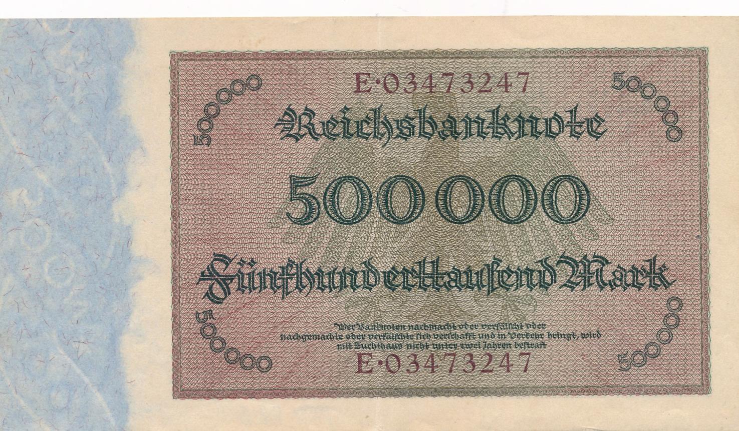 Deutschland 1923 500 Tausend Mark Reichsbanknote, Serie E | MA-Shops