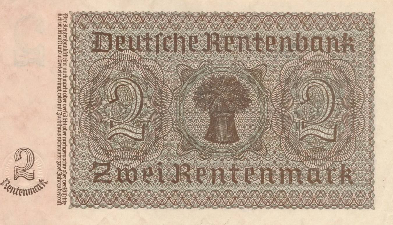 Deutschland 1937 2 Rentenmark Rentenbankschein Firmendruck | MA-Shops