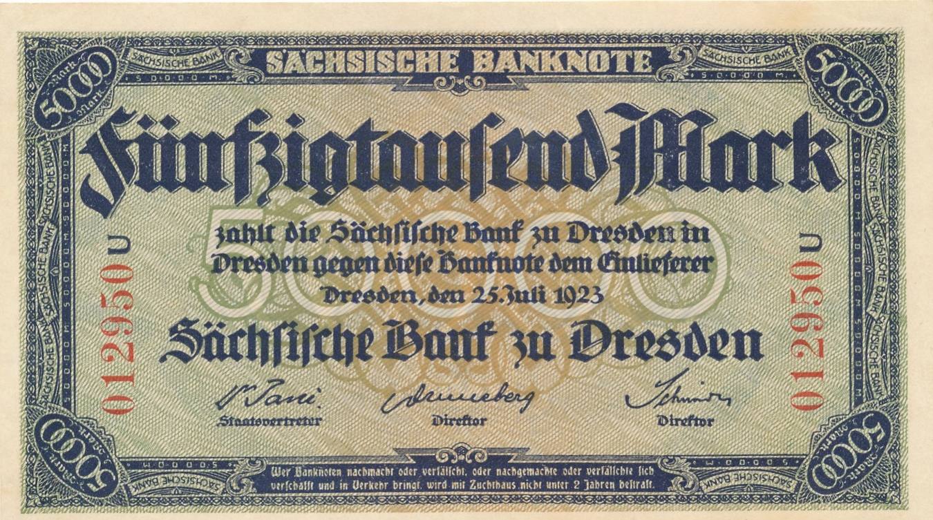 Dresden 50 Tausend Mark 1923 Sächsische Bank | MA-Shops