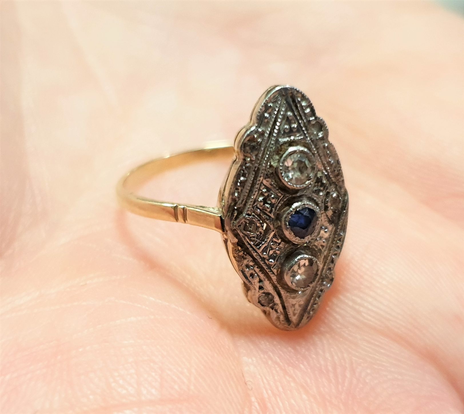 Antiker Ring 583er Gold 14 K Goldring mit Saphir Diamant Dimantring ...