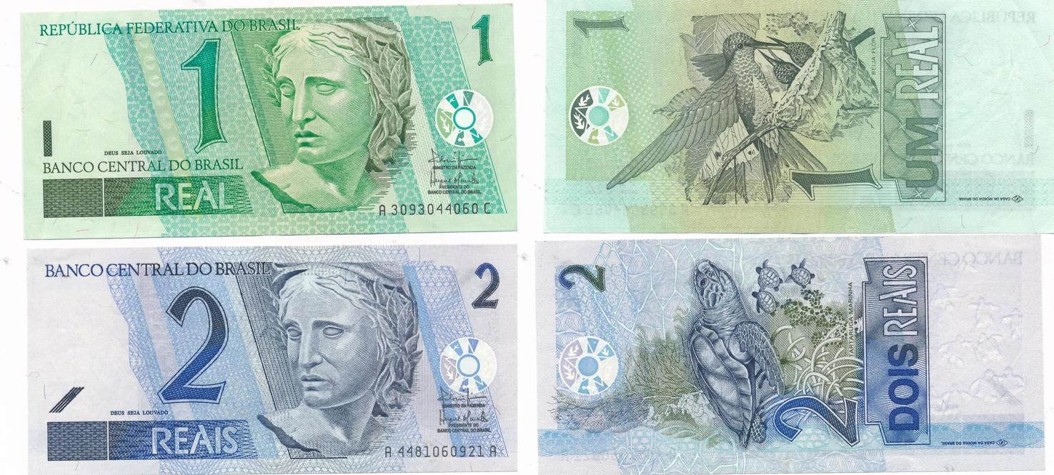 Brasilien 1 Real und 2 Reais Banknoten um 1990 | MA-Shops