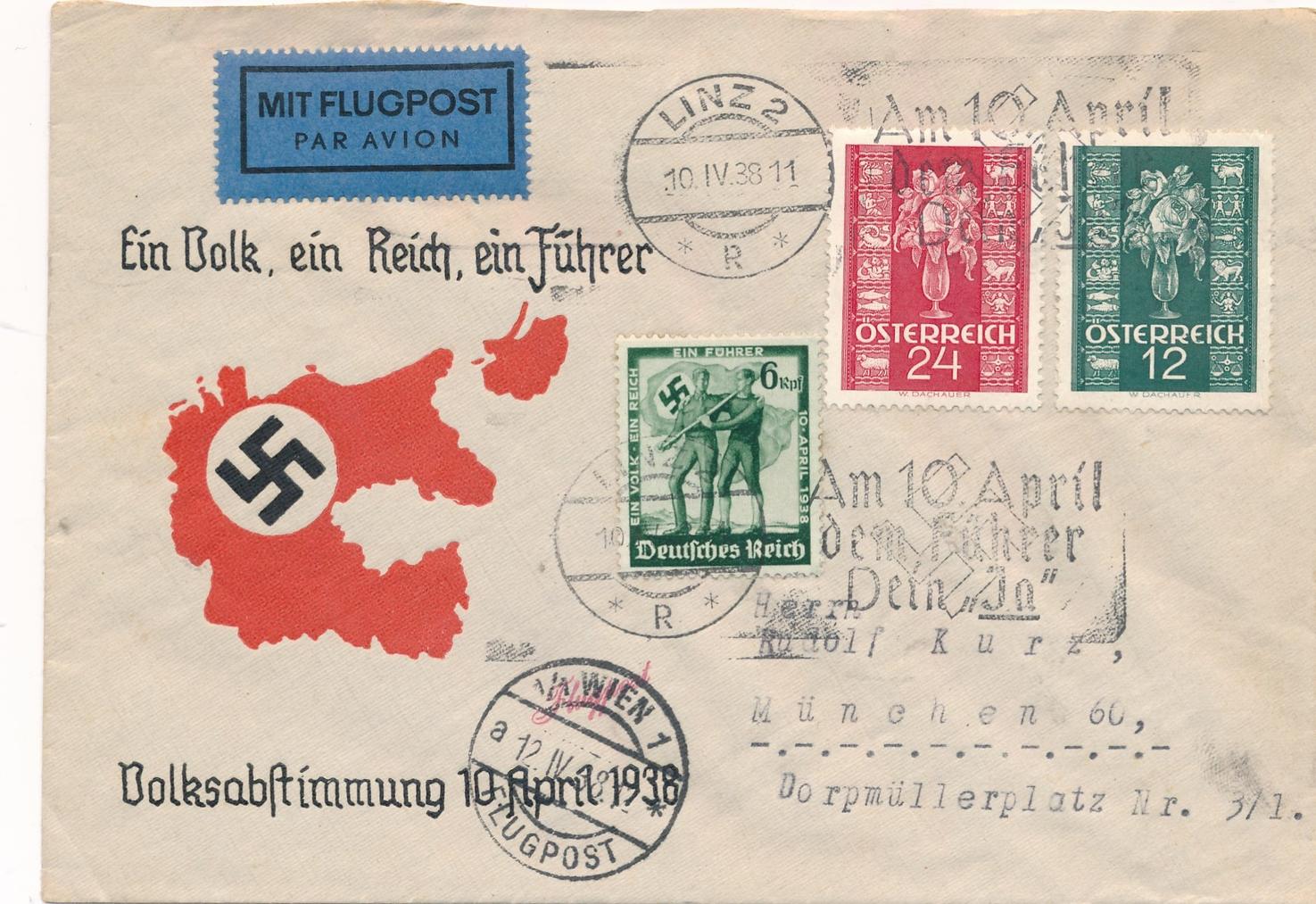 III.Reich 1938 Briefvorderseite Ein Volk,ein Reich,ein Führer mit ...