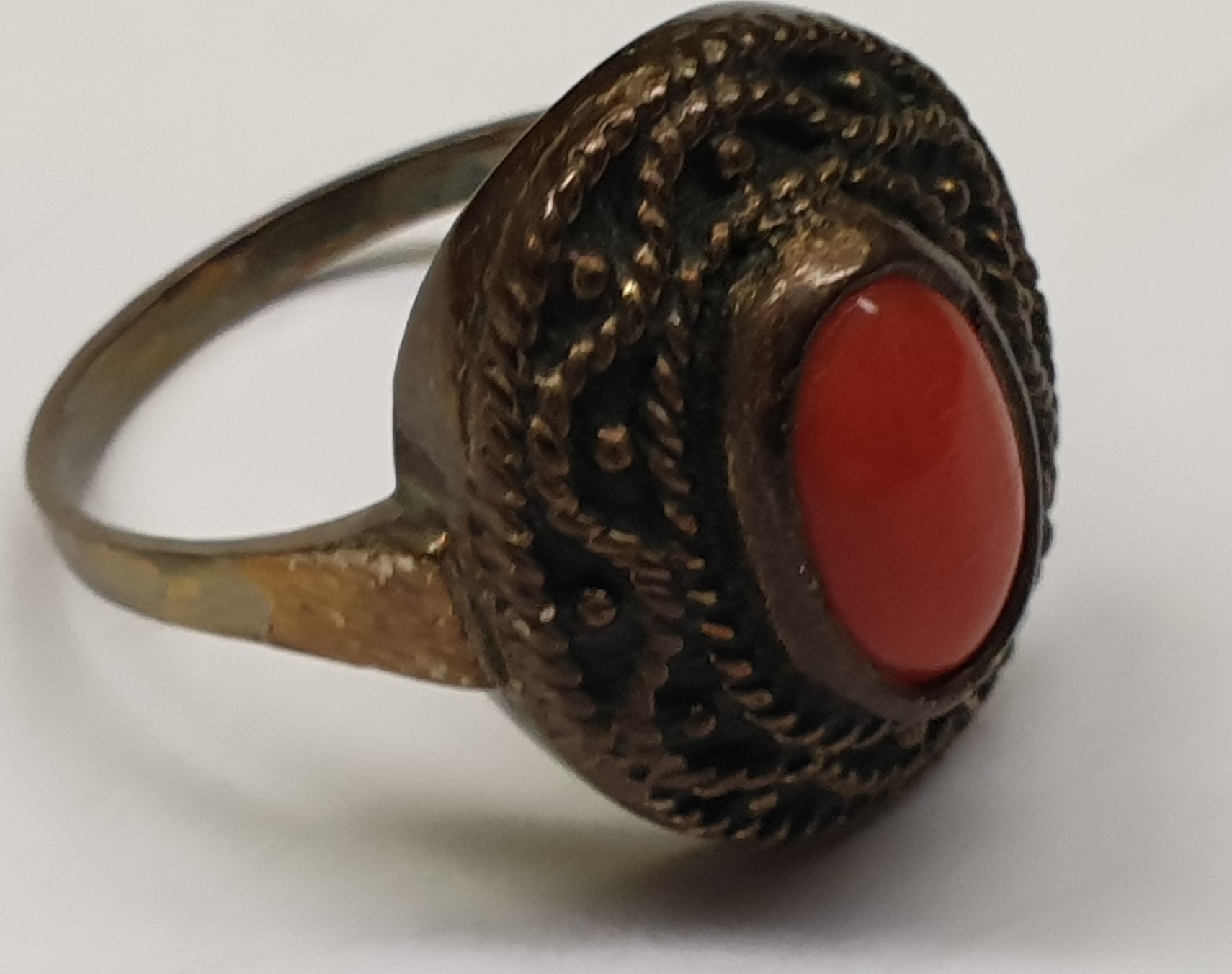 Antiker Ring 835er Silber Silberring Koralle Korallenring | MA-Shops