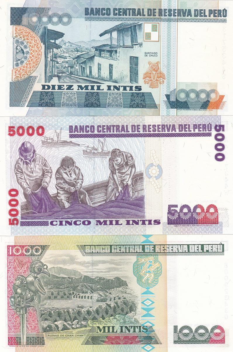 Peru 10 50 100 500 1000 5000 10000 Intis 1987 1988 Geldschein Banknote ...