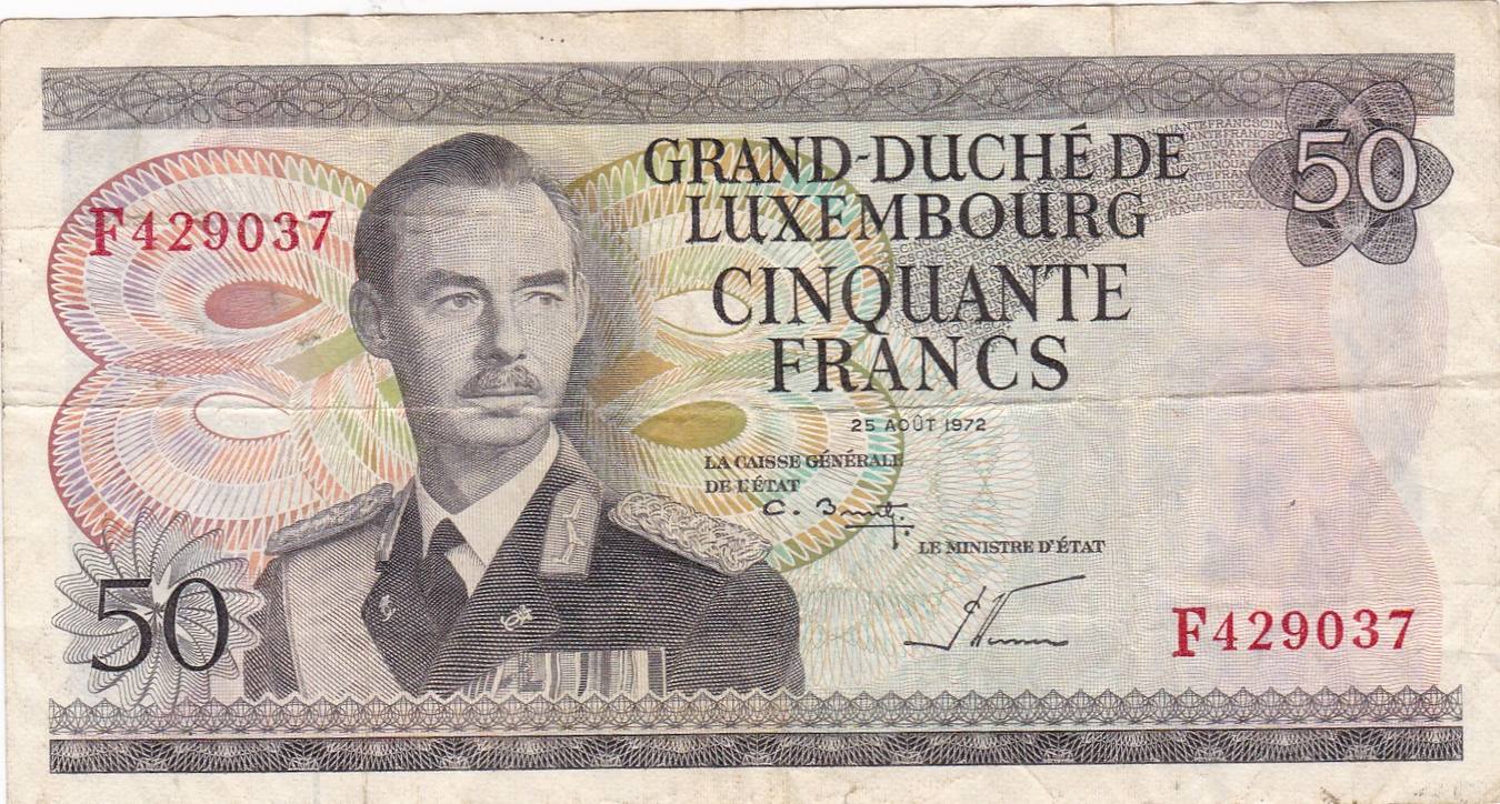 Luxemburg 50 Francs 1972 Geldschein Banknote Luxembourg F-VF | MA-Shops
