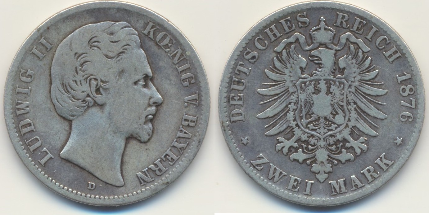 Bayern Zwei Mark 1876 Ludwig II., Mzz. D | MA-Shops