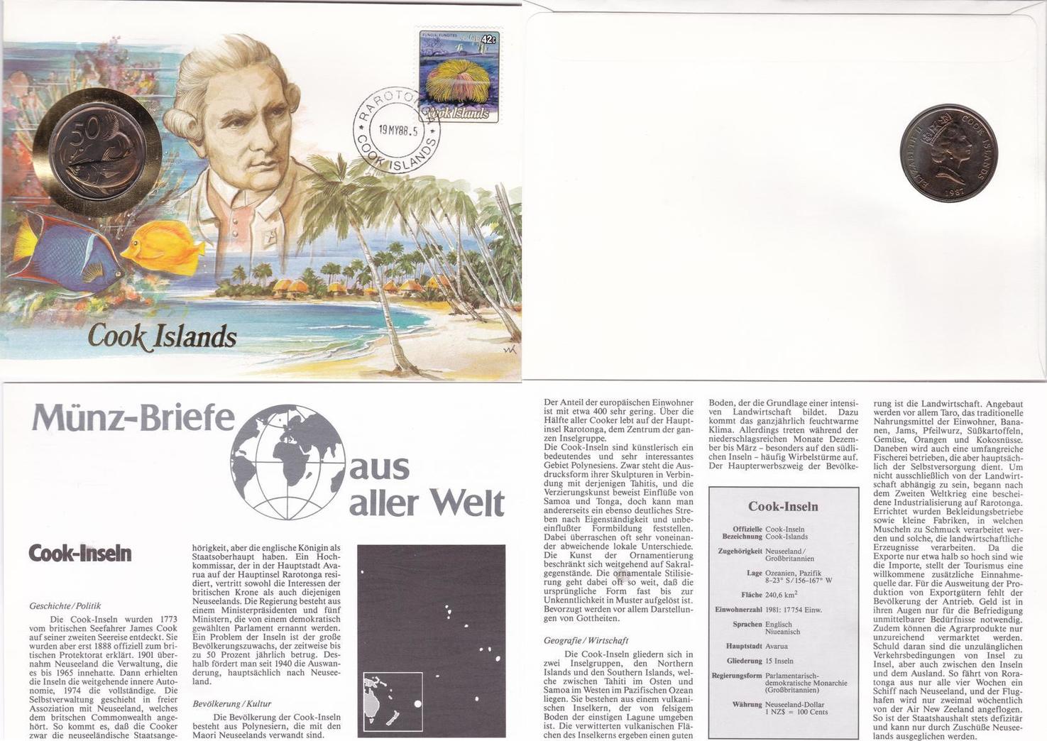 Cook Islands 50 Cents 1987 Numisbrief Münzbrief Cook Inseln Stempel ...