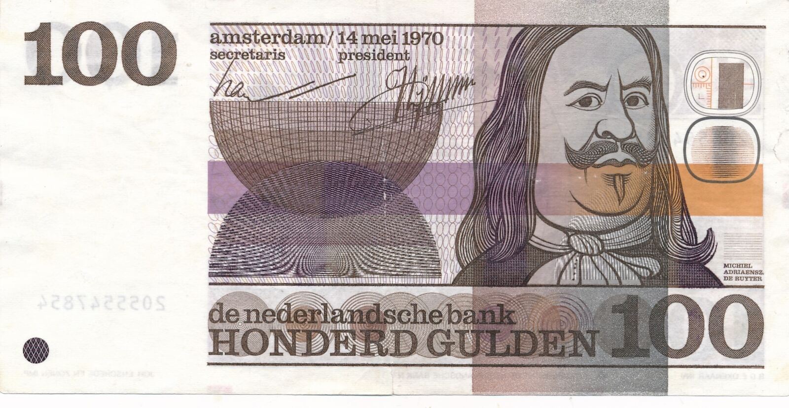Niederlande 100 Gulden 1970 Geldschein Banknote Holland aEF, kl. Riss ...