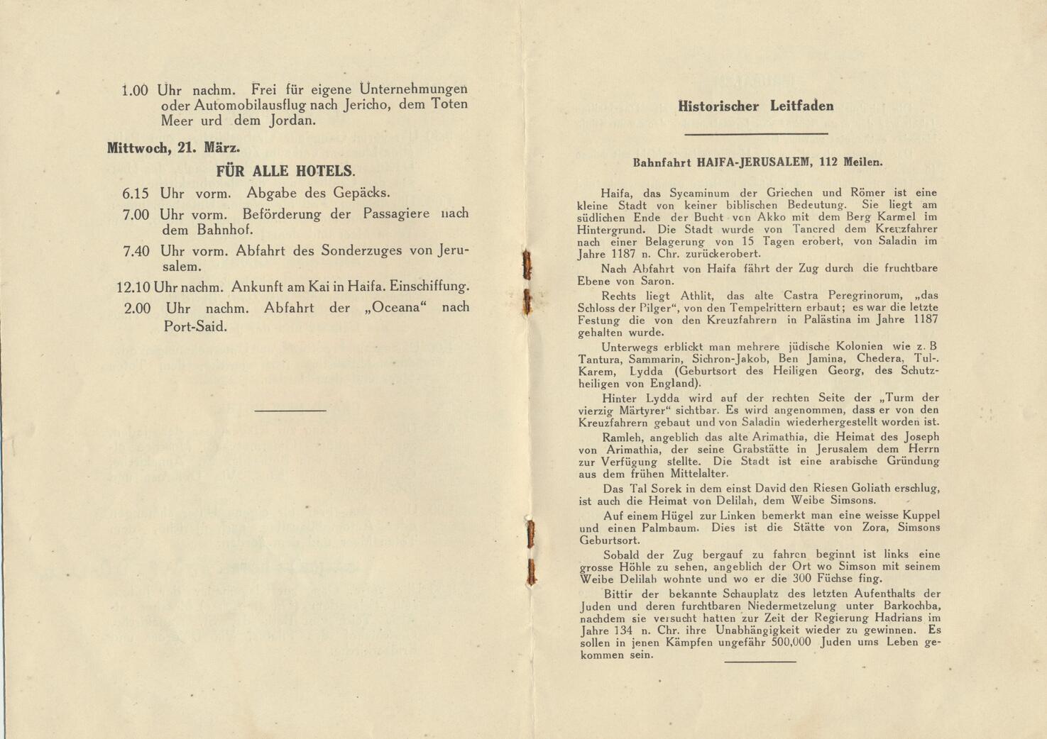 Deutschland Palästina Programm Heft für Palästina Orientfahrt 1928 ...