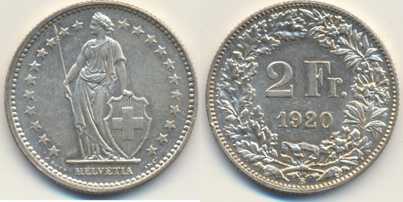 Schweiz 2 Franken 1920 Stehende Helvetia | MA-Shops