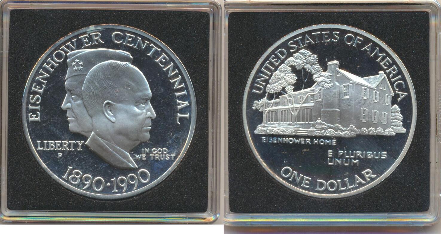 USA ONE DOLLAR 1990 Eisenhower Centennial in Hartplastikkapsel Proof ...