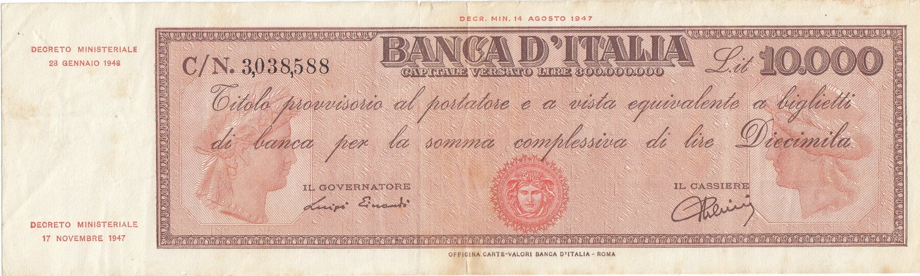 Italien 10000 Lire 1948 Banknote Geldschein Lire Diecimila Banca D italien-10000-lire-1948-banknote-geldschein-lire-diecimila-banca-d