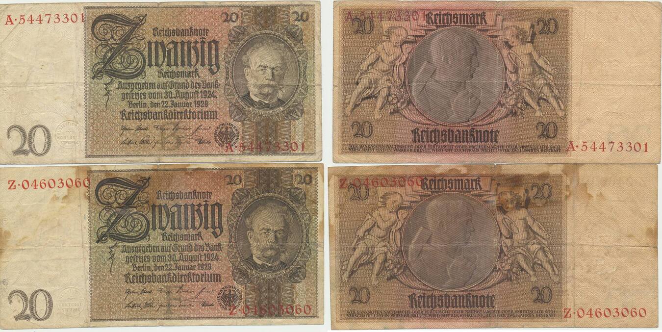Deutschland Zwanzig Reichsmark 1929 2 Reichsbanknoten | MA-Shops