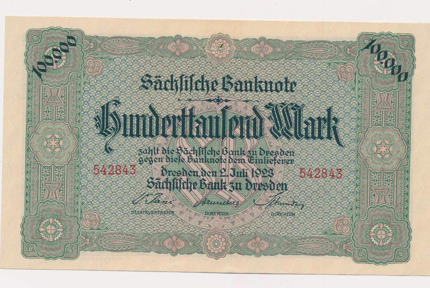 Deutschland Deutsches Reich 100 Tausend Mark 1923 Dresden Sächsische ...