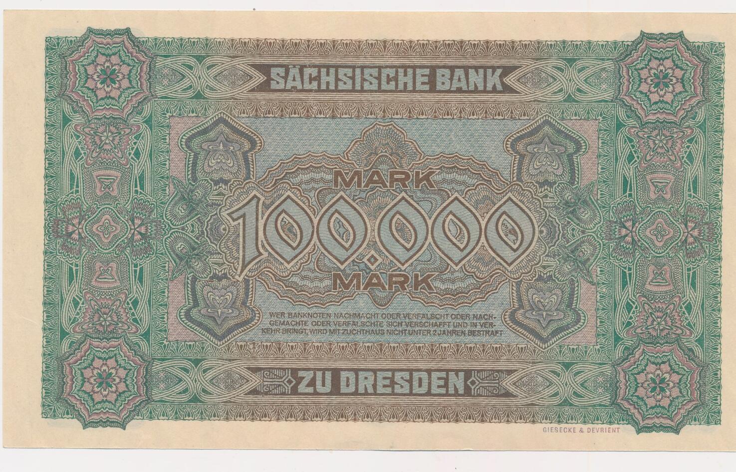 Deutschland Deutsches Reich 100 Tausend Mark 1923 Dresden Sächsische ...